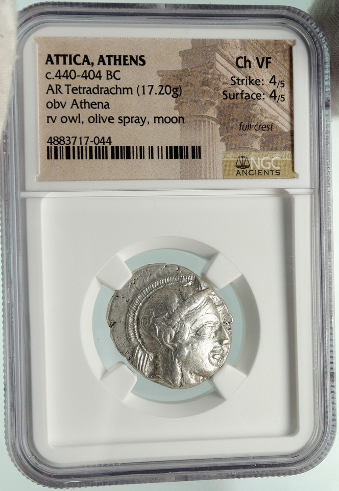 ATHENS Greece Silver Greek TETRADRACHM Coin Athena FULL CREST OWL NGC ...