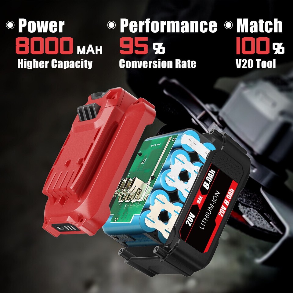 PACK For Craftsman V20 20 Volt 8.0Ah MAX Li-ion Battery CMCB204 CMCB202 ...