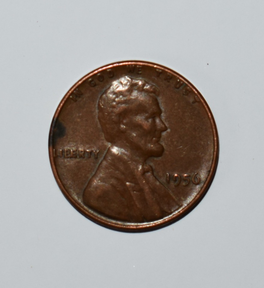 1956 Penny Error Lincoln Wheat Cent BIE Die Breaks LINCOLN Wounded ...