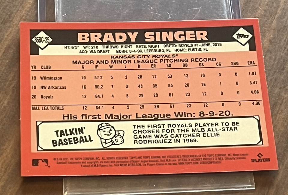 2021 Topps Chrome 1986 Topps Baseball Brady Singer # 86BC-25 Rookie ...
