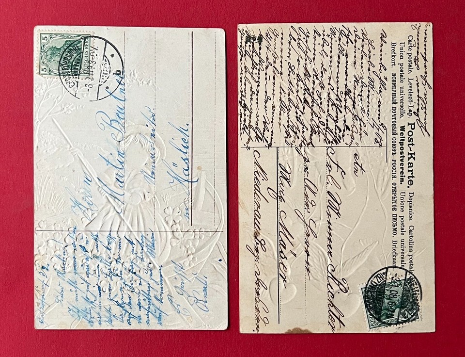 2 x Prägedruck AK Kinder 1908/09 Mädchen im Boot, Engel Schutzengel ...