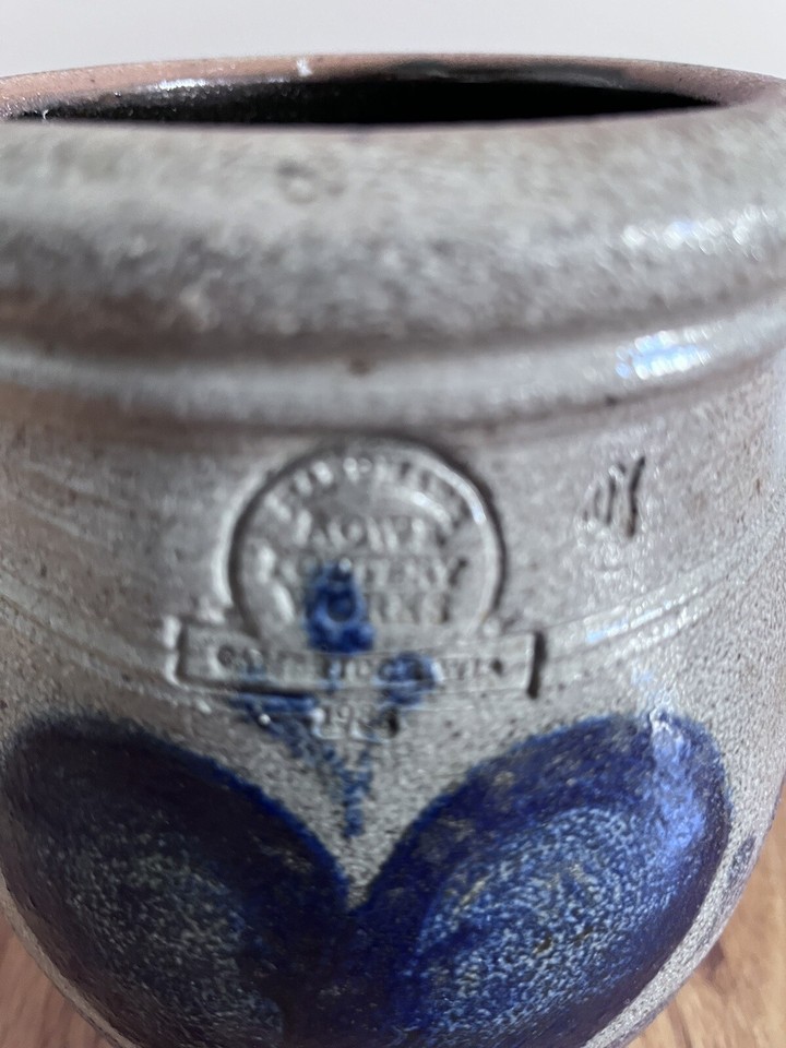 Rowe Pottery Works Stoneware Blue Heart Cannister Vase 1985 Salt Glaze ...