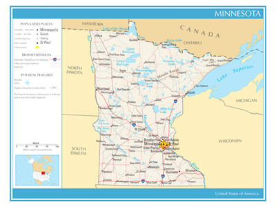 Map of the State of Minnesota United States of America Political ...