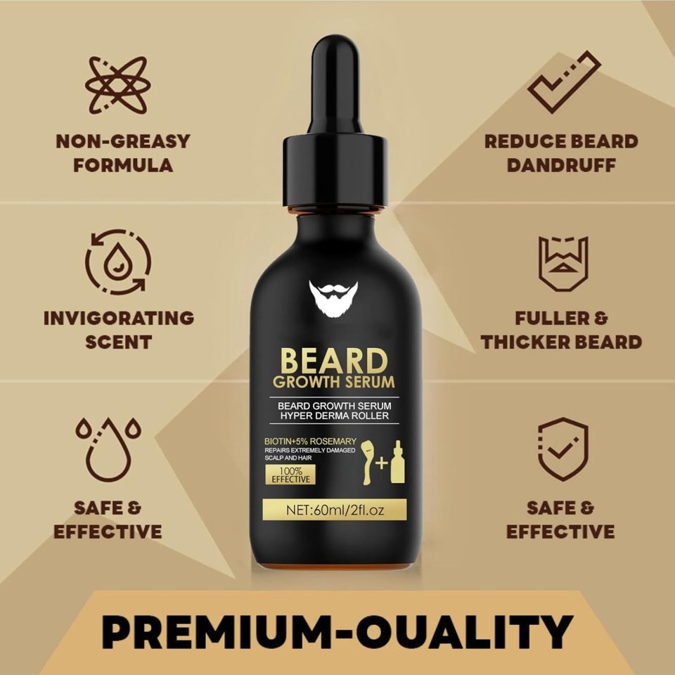 Nourishing Beard Growth Oil & Derma Roller Combo - Ideal for Men, 60ml ...