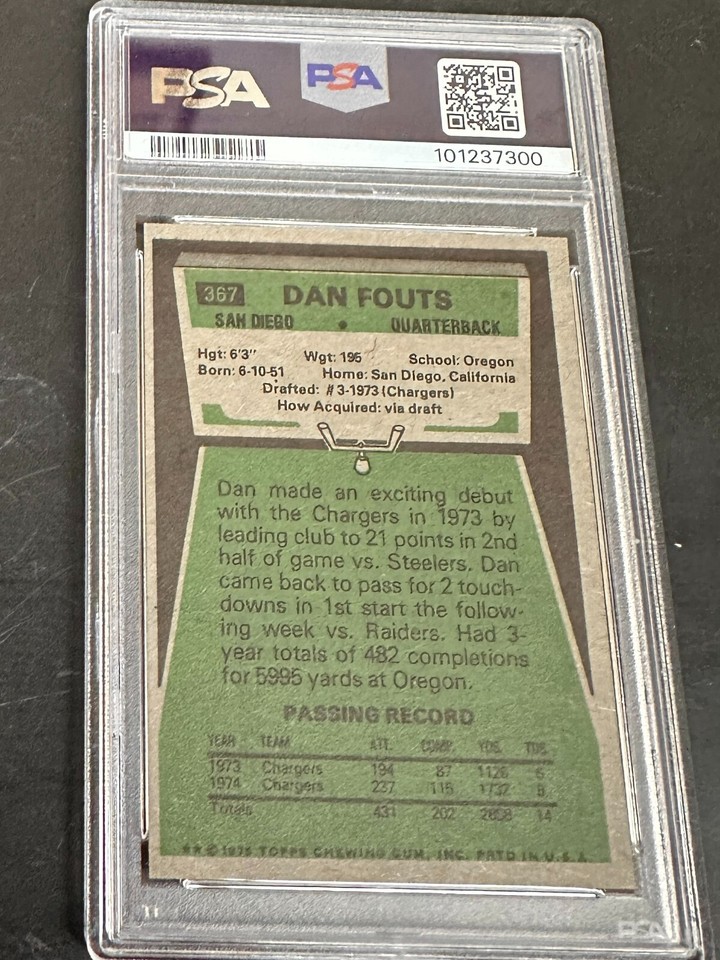 1975 Topps #367 Dan Fouts Rookie PSA 7 Nr Mint Well Centered! | eBay