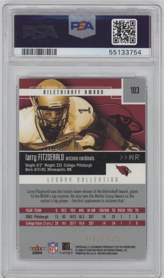 2004 Showcase LARRY FITZGERALD Cardinals LEGACY Rookie 103 RC 42/125 ...