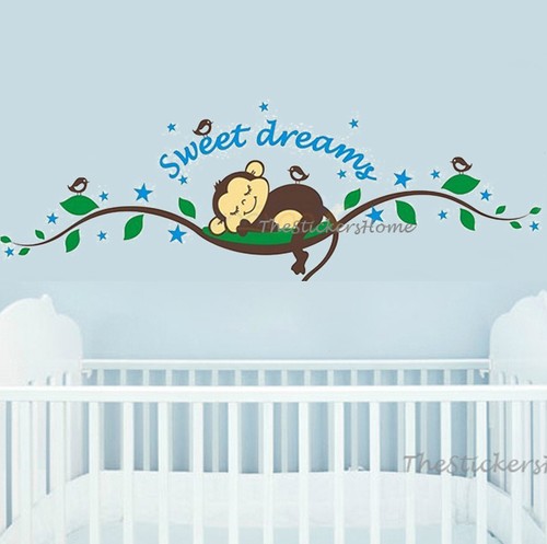 Cheeky Monkey Tree Sleep Wall Sticker Art Decal Nursery Baby Kids ...