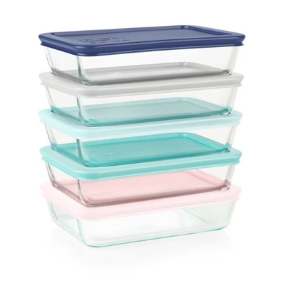 Pyrex 10pc Glass Meal Prep Set – Clear Containers with Lids, Dishwasher ...