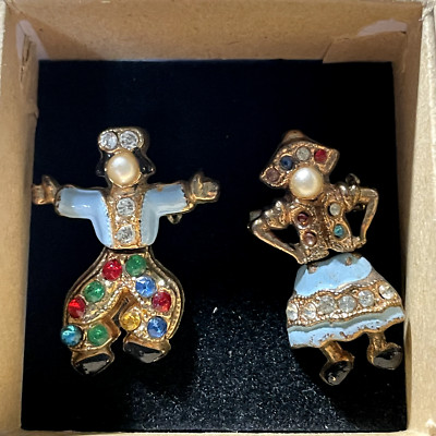 Vintage Russian Dancers Pin Brooch Enamel Rhinestones w Swinging Legs ...