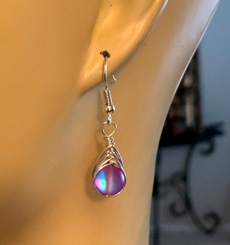 Handmade Purple Aurora Bead Mermaid Holographic Wire Wrapped Dangle ...