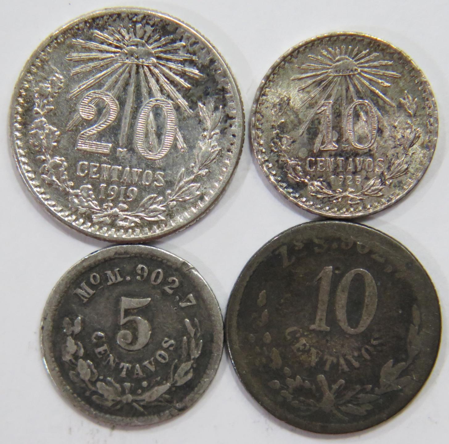 MEXICO 20C 10C 5C CENTAVOS CAP & RAYS EAGLE SNAKE SILVER WORLD COIN LOT ...