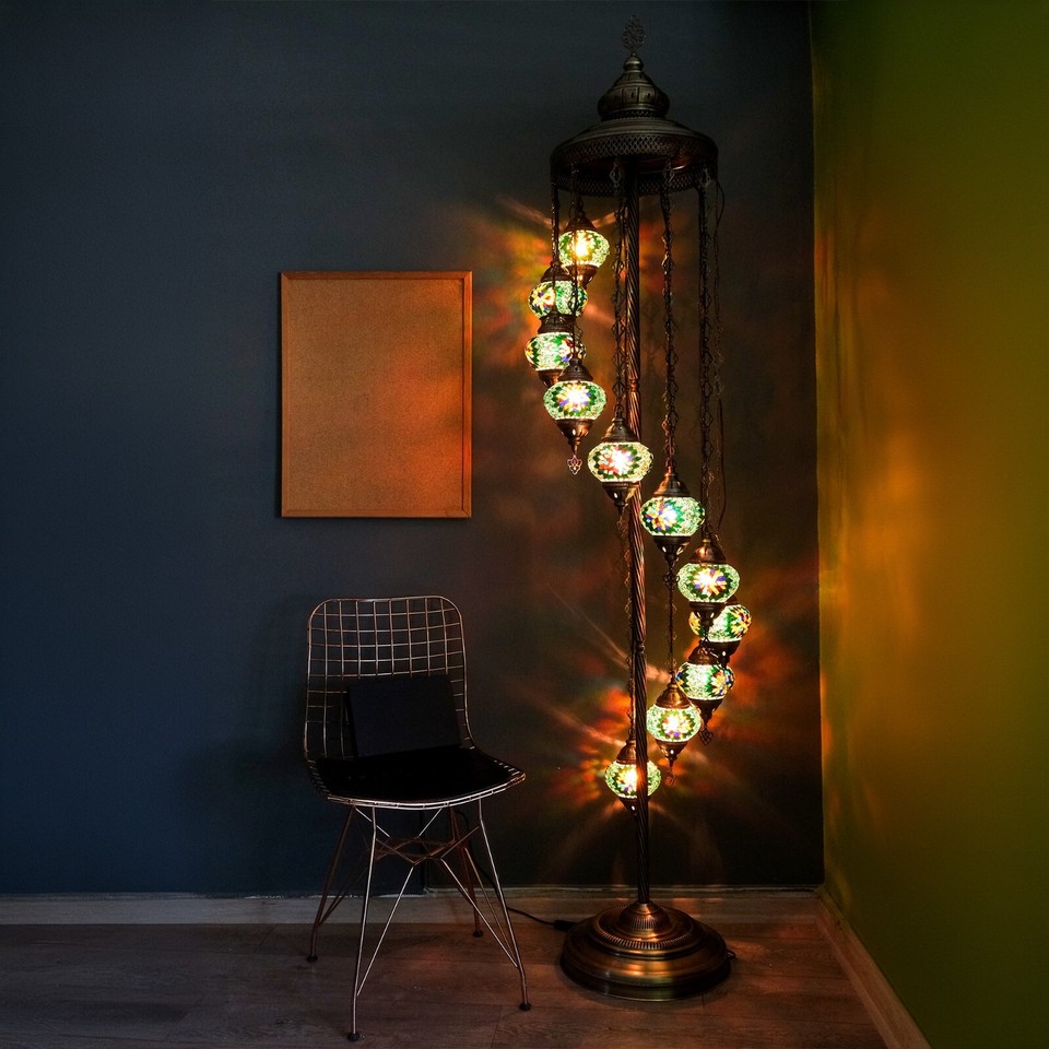 Turkish Floor Lamp, 11 Globe Morocan Mosaic Standing Lamp, Turkish ...