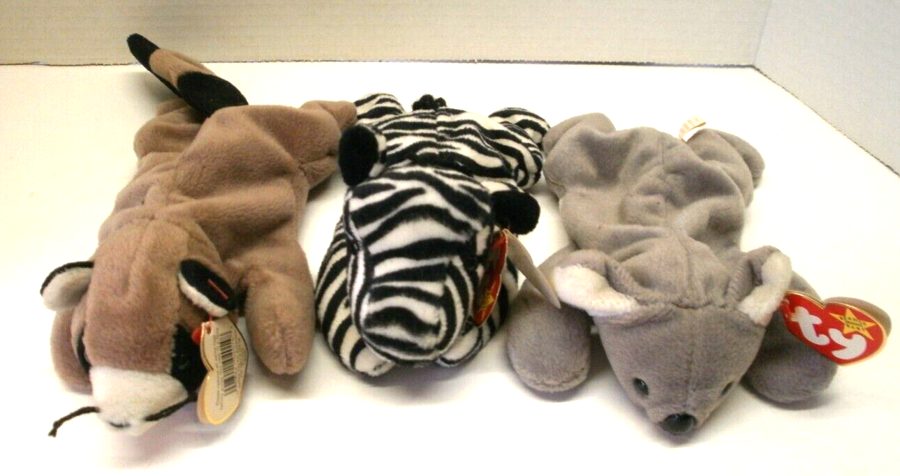 1995 Beanie Babies Mel the Koala, Ringo The Raccoon, Zippy The Zebra | eBay