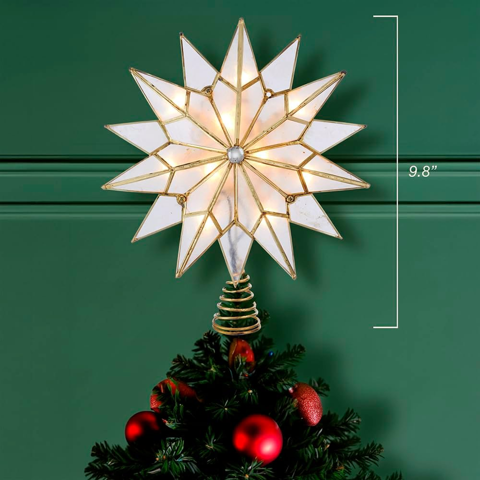 UL3141 9.84" Brass Plated 7-Point Double Tip Capiz Star with Center Gem ...