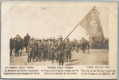 TURCO ITALIAN WAR CONQUERED FLAG OF PROPHET ANTIQUE REAL PHOTO POSTCARD ...