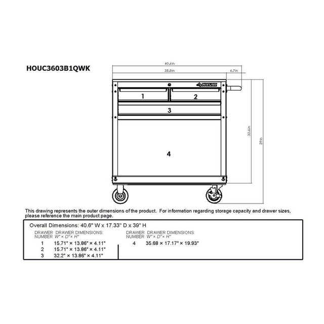 Husky HOUC3603B1QWK 36 inch 3-Drawer Rolling Tool Cart with Wood Top ...