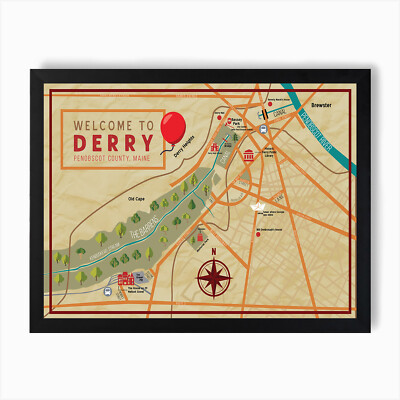 Stephen King's Derry (IT), Maine Map Wall Art | eBay