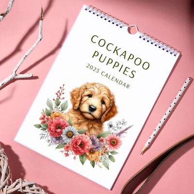 2025 Calendar Cockapoo Puppies, size A4 ring bound wall calendar, hand ...