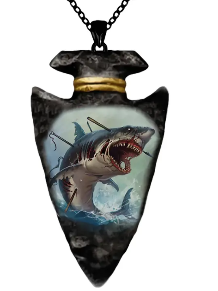 Gothic Dark Style Shark Pattern Triangle Spear Shaped Pendant Necklace ...