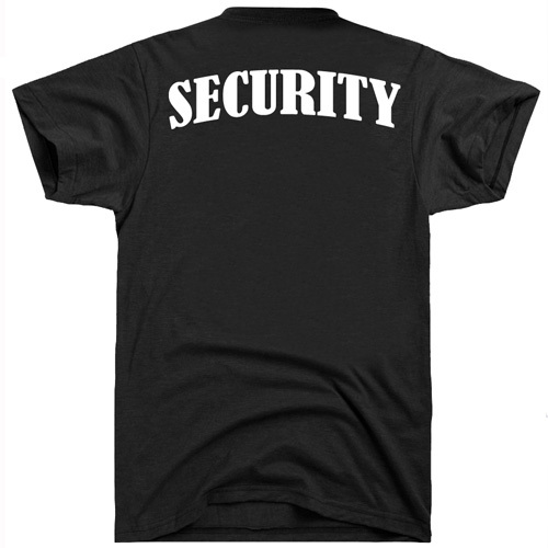 SECURITY T-SHIRT event bouncer party staff Black printed uniform FRONT ...