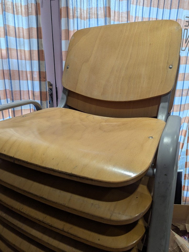 12 wooden stackable chairs used - vintage - great price RRP £130 each ...