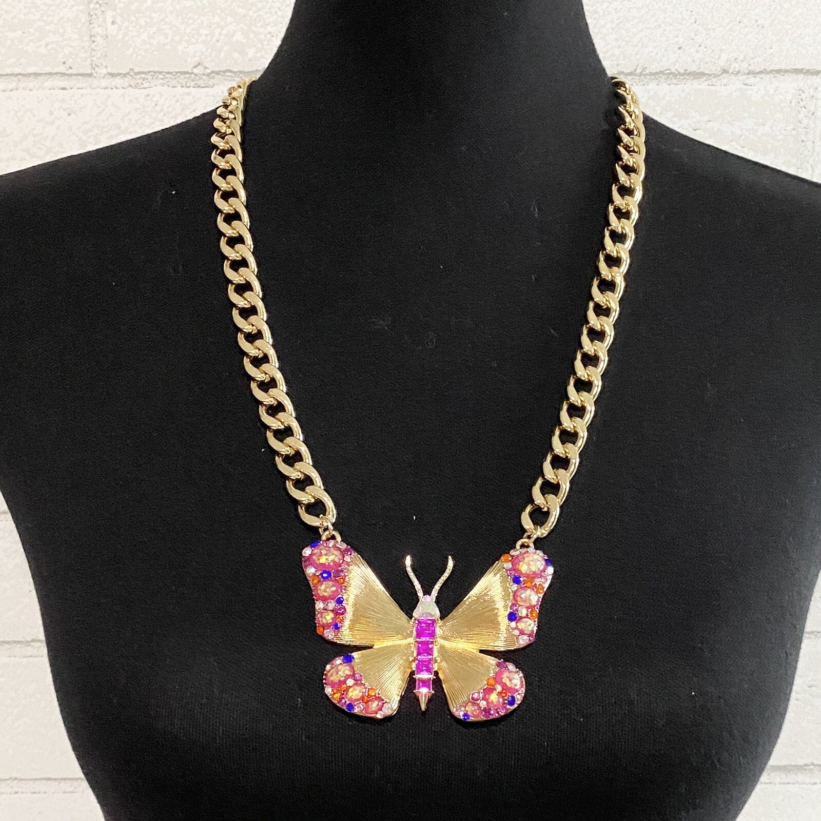 NWT Natasha Rhinestone Butterfly Gold Tone Statement Necklace | eBay