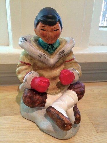 Modern Inuit / Eskimo Man Figurine Sculpture, Handpainted, Anchorage ...