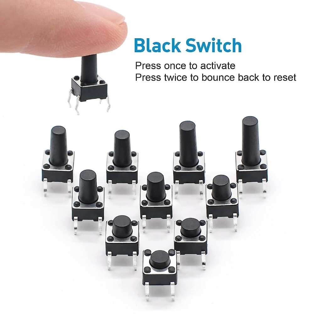 200Pcs Black 4pin Light Touch Micro Momentary Tact Button Switches ...