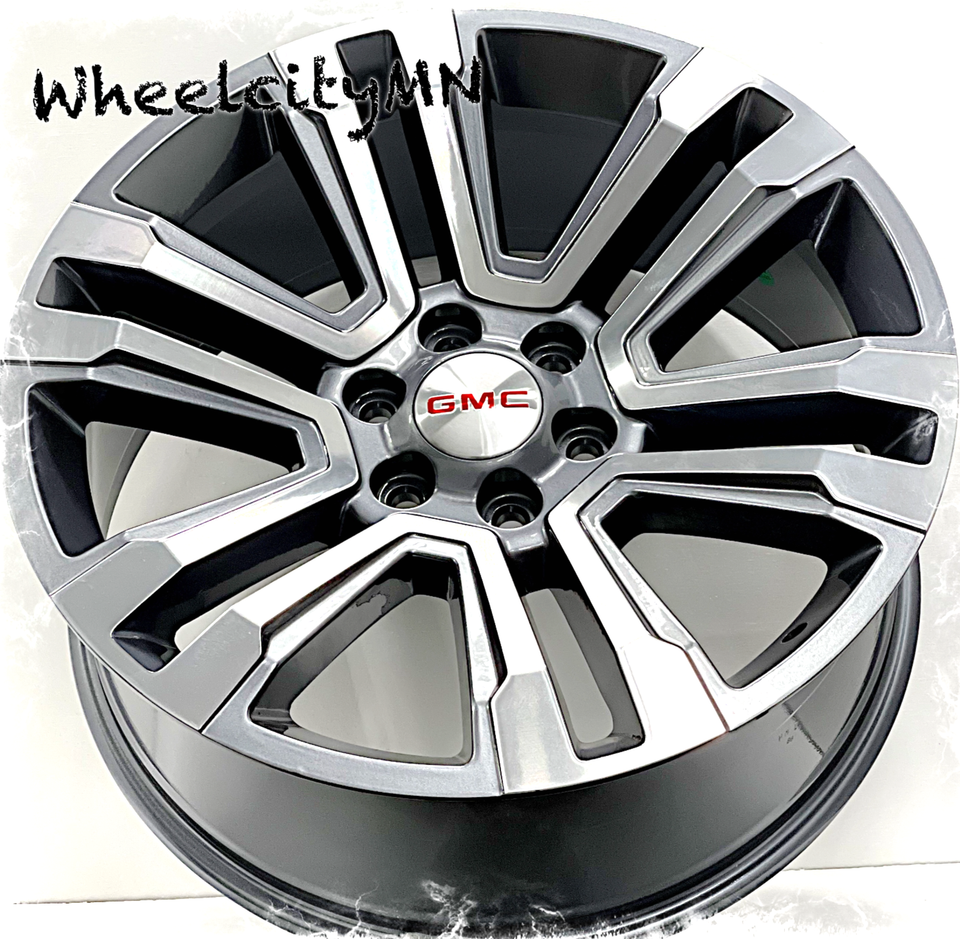 22" Gunmetal Machine OE Replica 5822 Wheels fits GMC Sierra Yukon ...