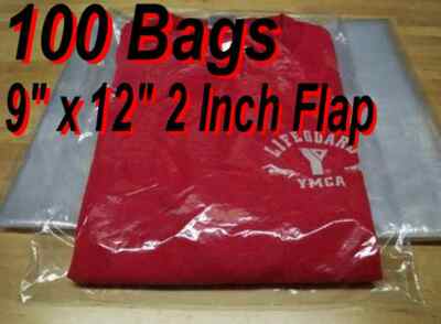 100 CLEAR 9 x 12 BACK FLAP LOCK POLY BAGS PLASTIC T-SHIRT APPAREL ULINE ...