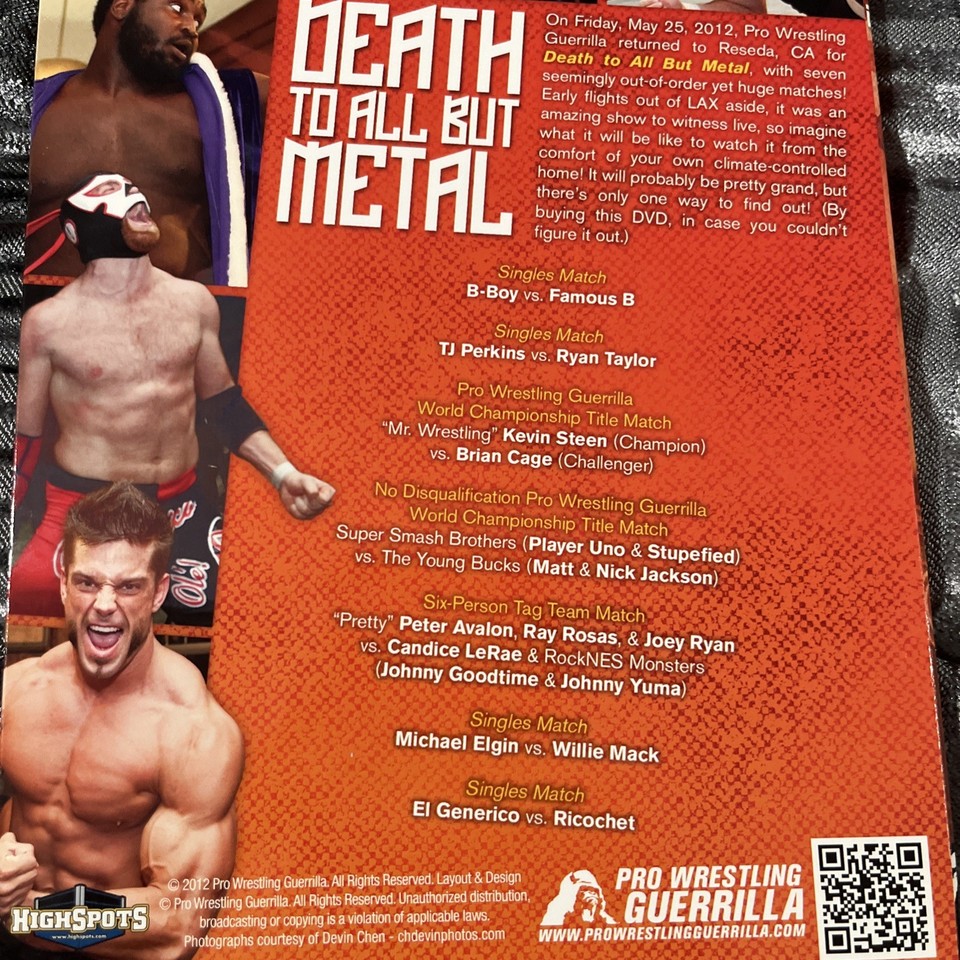 Pro Wrestling Guerrilla Death to All But Metal DVD 2012 PWG ROH AEW WWE ...