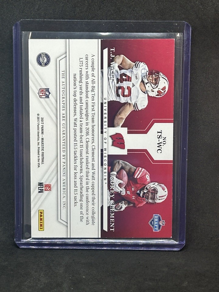 T.J. WATT COREY CLEMENT 2017 PANINI MAJESTIC TEAM SIGNS DUAL AUTO RC ...