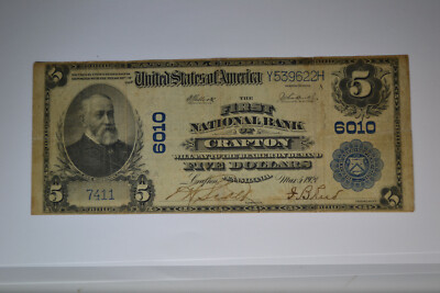 Crafton, PA - $5 1902 Plain Back Fr. 607 The First NB Ch. # 6010. | eBay