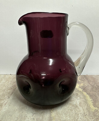 MID CENTURY MODERN BISCHOFF HAND BLOWN PURPLE AMETHYST PINCHED GLASS ...