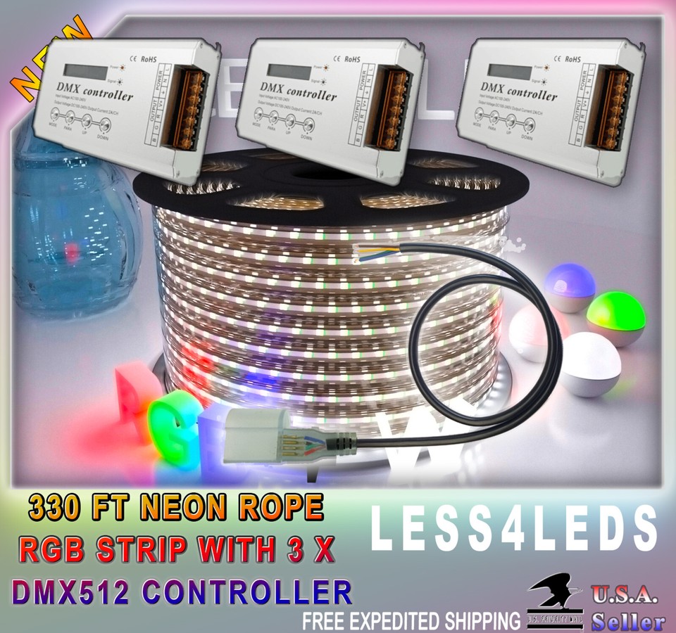 110V RGB DMX 512 up tp 330ft Neon Rope Flex RGB+W Commercial Grade Led ...