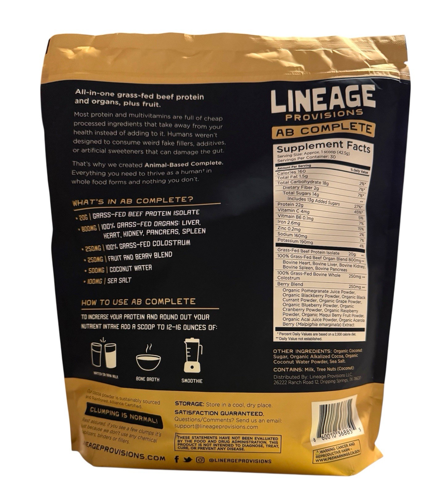 LINEAGE PROVISIONS AB COMPLETE PROTEIN POWDER CHOCOLATE 2.8LBS EXP 12/ ...