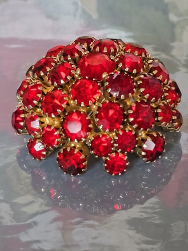 VTG JOSEPH WARNER 1950s SIGNED HIGH DOME BRILLIANT RED RHINESTONE ...