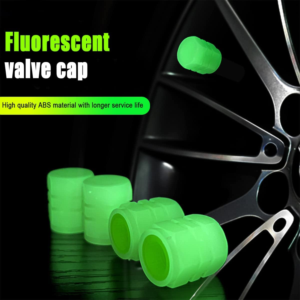 4Pcs Car Tire Caps Glow in The Dark Tire Valve Caps Glowing Tire Valve ...