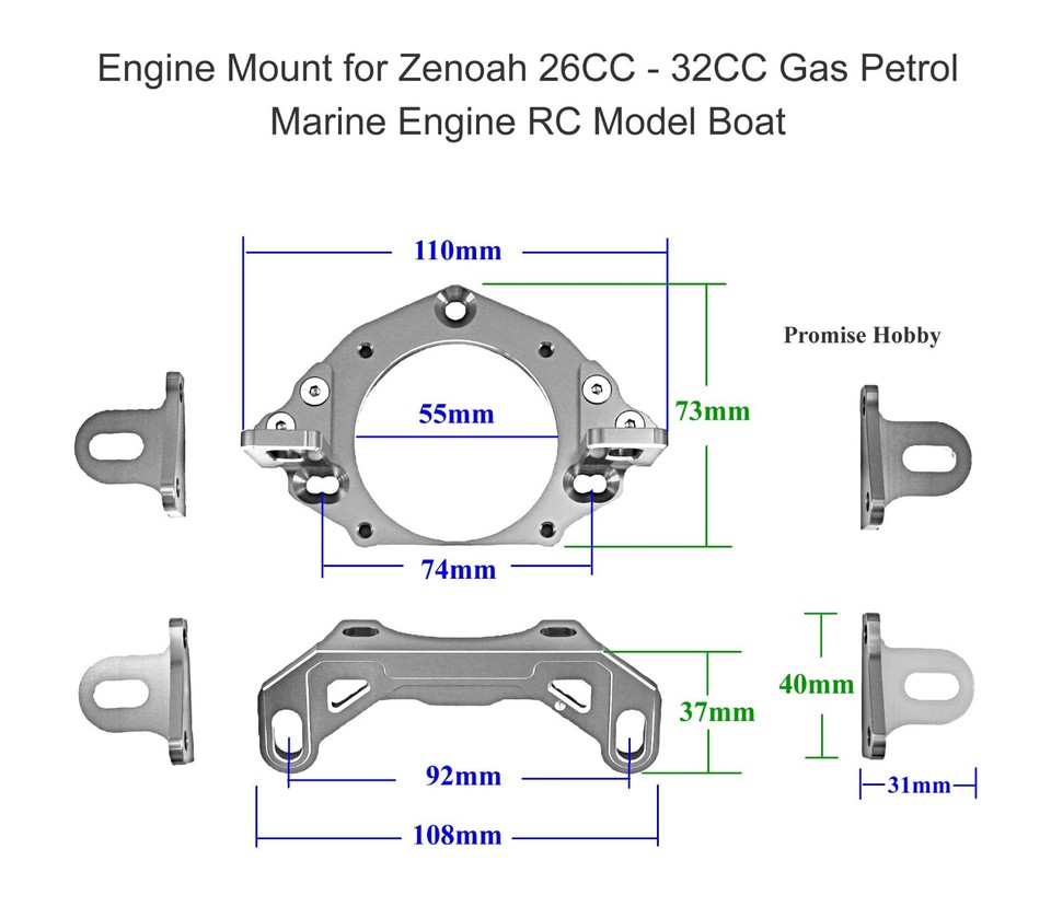 CNC Aluminum Engine Mount for Zenoah 26CC - 32CC Gas Marine Engine RC ...