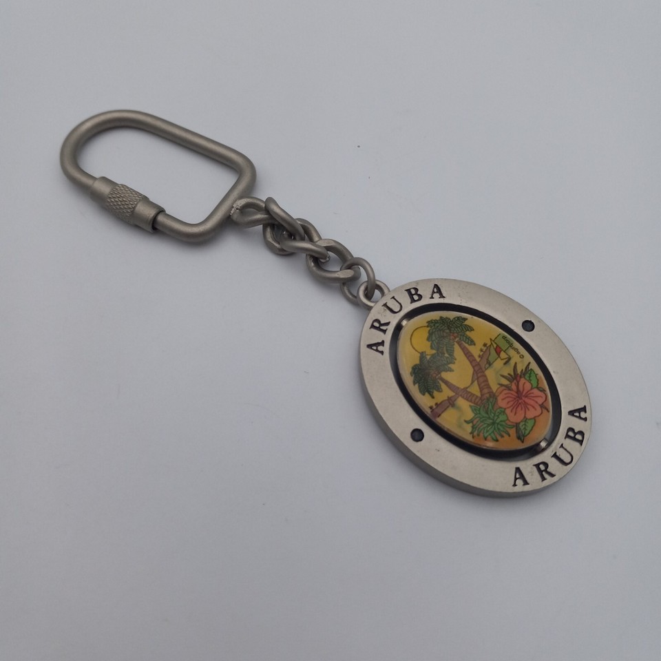 Vintage Aruba Keychain Spinning Key Fob Caribbean Island Palm Trees ...