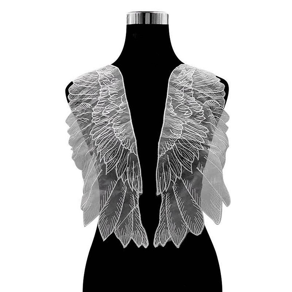 1 pair Lace Wing Mesh Embroidery Sew on Patches Clothing Dress Applique ...