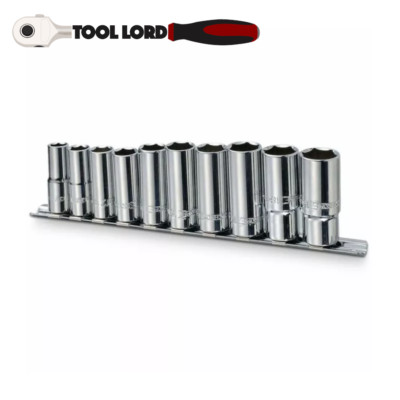 Sidchrome 10 Piece 3/8” Drive Metric Deep Socket Set 10-19mm on a rail ...
