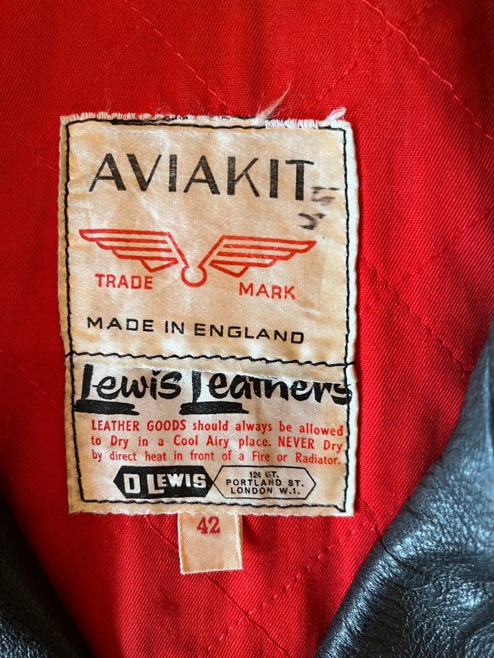 60's Vintage Lewis Leathers Aviakit Bronx Leather Riders Jacket 42 ...