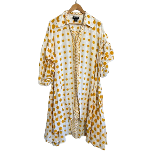 Step In Style Button Down Tunic Top Dress 1X Ruffle Sleeve Polka Dot ...