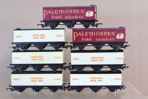 HORNBY R670 R671 RAKE of 7 PALETHORPES PORK INSULATED MILK 6 WHEEL VAN ...