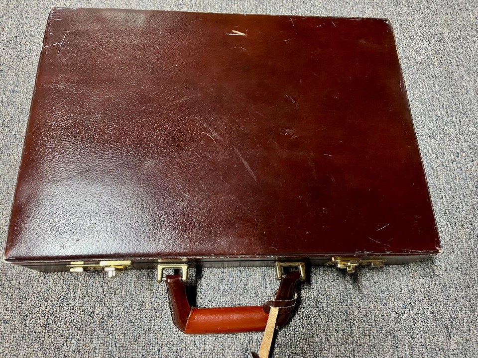 Vintage Burgundy Red Leather Briefcase Attaché Case Combo Lock; Hard ...