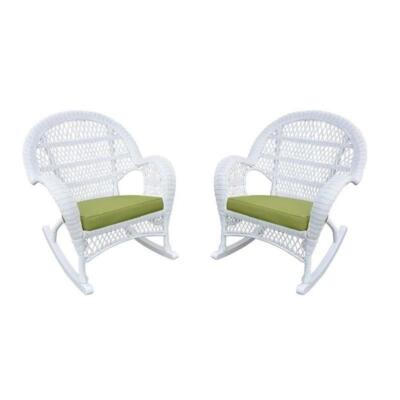 Jeco Wicker Rocker Chair in White with Green Cushion (Set of 4) | eBay