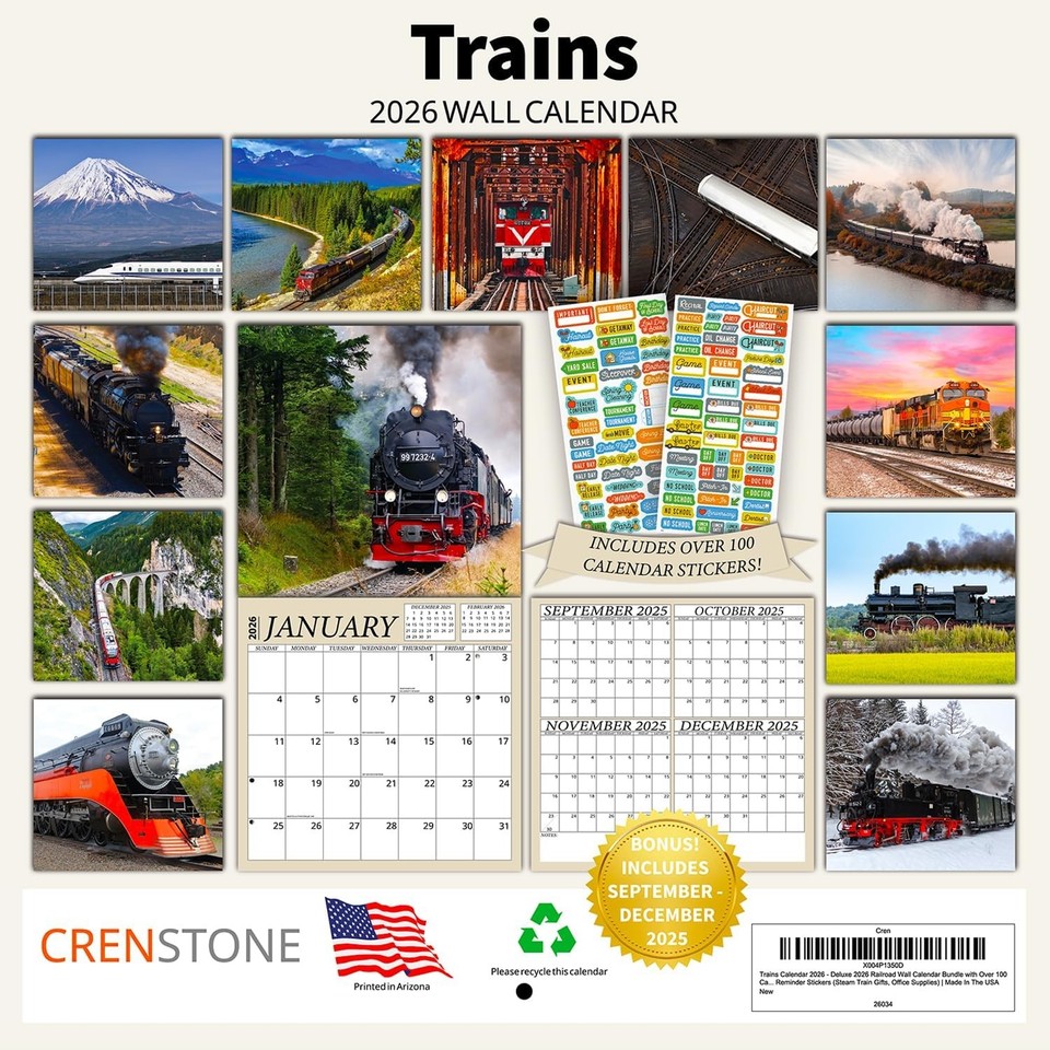 Trains Calendar 2026 - Deluxe 2026 Railroad Wall Bundle Multicolor | eBay