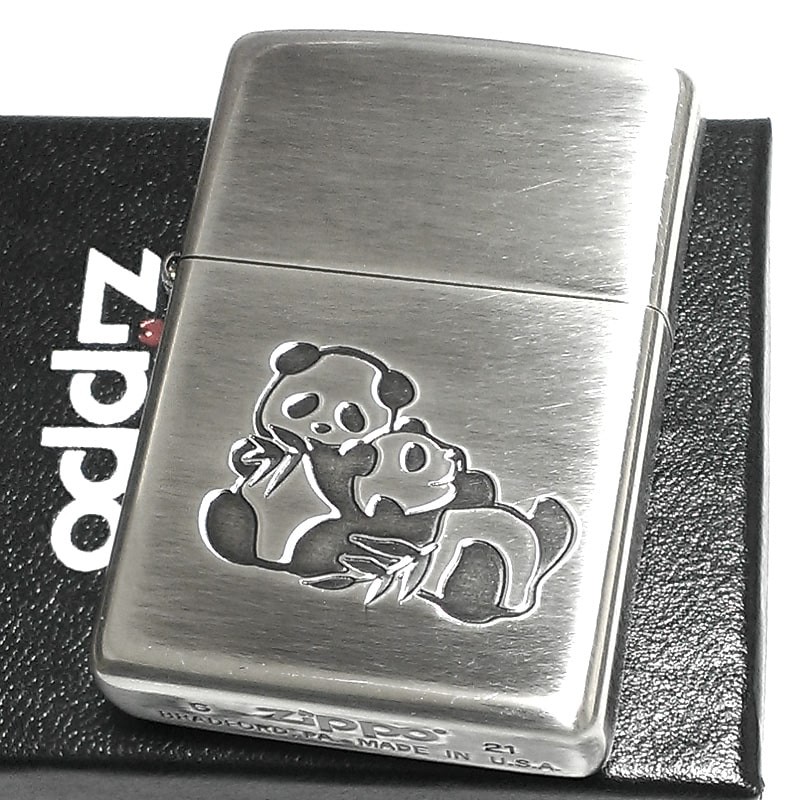 ZIPPO Lighter Panda Twins Animal Cute ZIPPO Cute Silver Ivy Finish ...