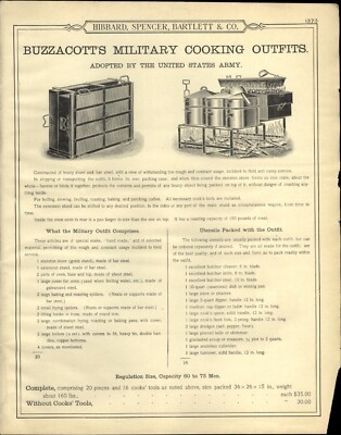 1890s PAPER AD Buzzacott's Military Camp Cooking Outfit US Army | eBay